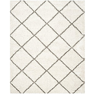 SAFAVIEH Hudson Shag Collection Area Rug - 9' x 12', Ivory & Grey, Modern Trellis Design, Non-Shedding & Easy Care, 2-inch Thick Ideal for High Traffic Areas in Living Room, Bedroom (SGH281A)