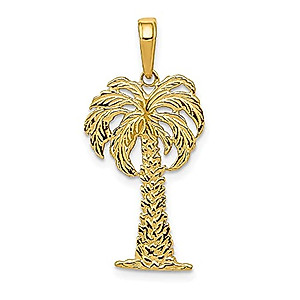IceCarats 14K Yellow Gold Palm Tree Necklace Summer Beach Pendant Tropical Charm 28mm x 13.5mm Only