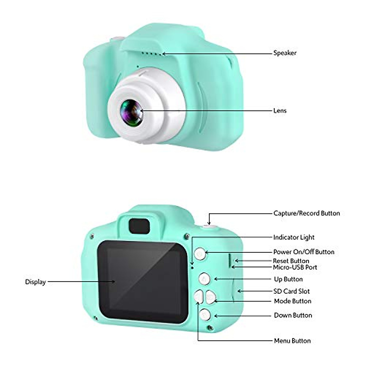 Dartwood 1080p Digital Camera for Kids with 2.0” Color Display Screen & Micro-SD Card Slot for Children - 32GB SD Card Included (Green)