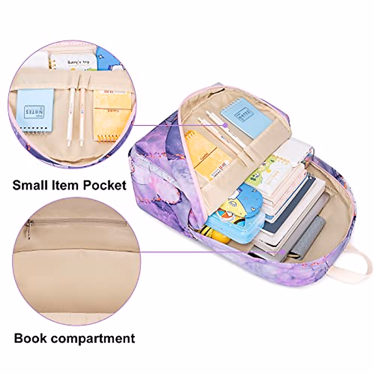 School Backpack for Girls Teens Bookbag Set Tie Dye Kids Backpack 3 In 1,School Bags with Lunch Box Pencil Case(Tie Dye Purple)