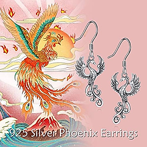 Yafeini Rising Phoenix Dangling Earrings 925 Sterling Silver Bird Phoenix Earrings Jewelry Gifts for Women
