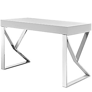 Modway Adjacent Contemporary Modern Office Desk With Metallic Legs in White