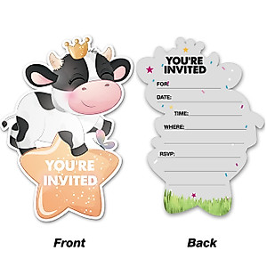 20 Cow Birthday Party Invitations with Envelopes Double Sided Farm Cow Shaped Fill-in Invitations Invites