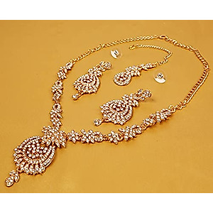 Touchstone Indian Bollywood Trends Filigree Floral Pattern Sparkling Rhinestone Designer Jewelry Necklace Set Mangtika In Antique Gold Tone For Women.