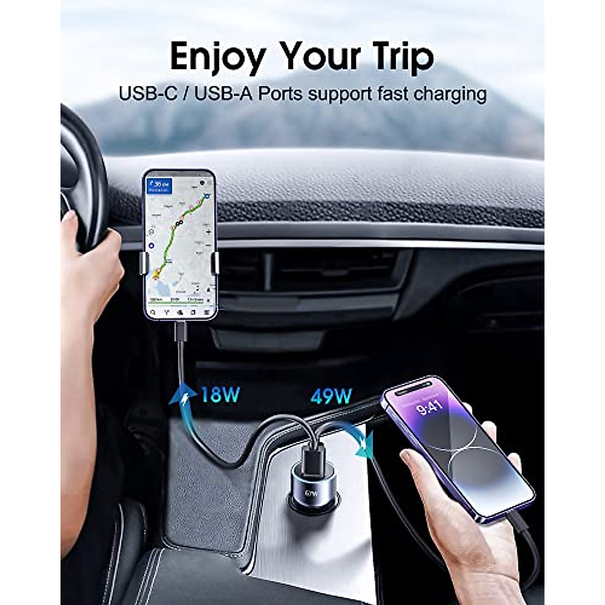 BYEASY USB Car Charger, 67W Dual Port Fast Type C Charging Adapter, PD3.0 QC4.0 Power Output Charger, Car Cigarette Lighter Plug for MacBook, Laptop, iPhone 14/13, Samsung S22/S21, iPad Pro More
