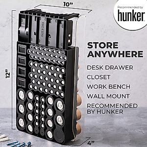 The Battery Organizer and Tester with Cover, Battery Storage Organizer and Case, Holds 93 Batteries of Various Sizes, Includes a Removable Battery Tester, Battery Holder for Garage Organization, White