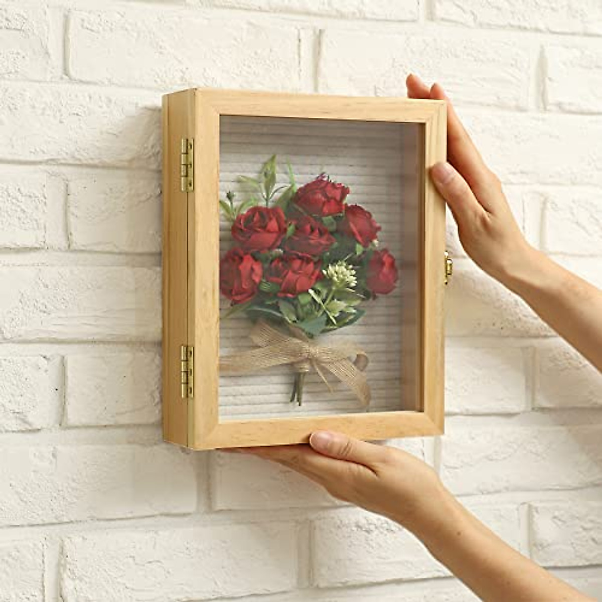 MOHNIC Shadow Box Frame with Changeable Letter Board – 8x10 inch Shadow Box Display Case with Felt Letter Board – Picture Frame, Memory Box for Photos, Artworks, Medals, and More (Natural Wood)