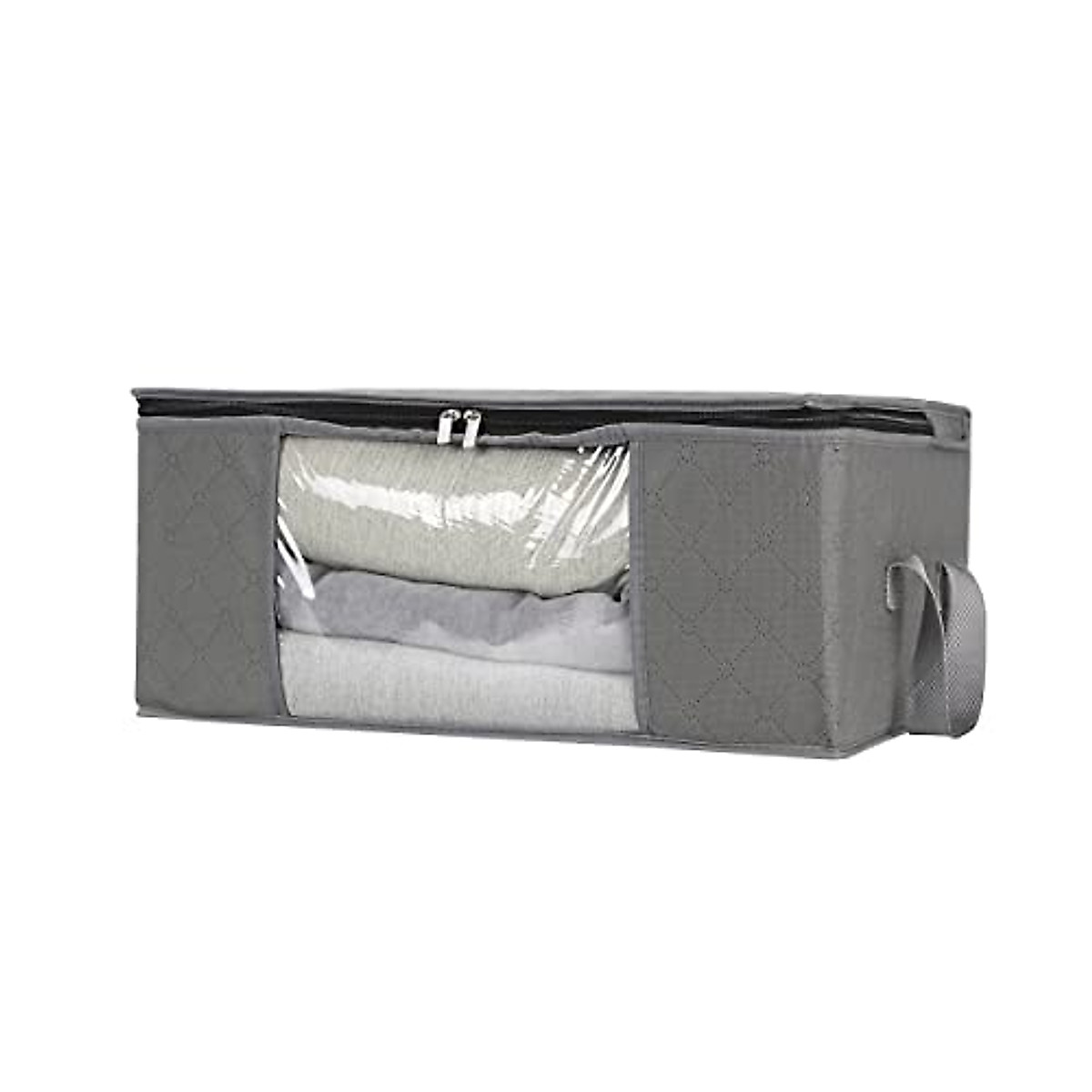 MANZOO Storage Bag Organizer Clothes Containers with Reinforced Handle for Comforters, Blankets, Bedding, Foldable Sturdy Zipper, Clear Window, 3 PC Pack,Grey, 3PC (MZ-3P-30)