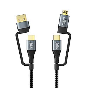CableCreation USB C Charging Cable, 4 in 1 Multi Charging Cable, PD 3A Micro USB/Type C 480Mpbs Data Transfer Works for MacBook Pro, iPad, Galaxy S23 S23+ S22 and More, Black,6.6FT