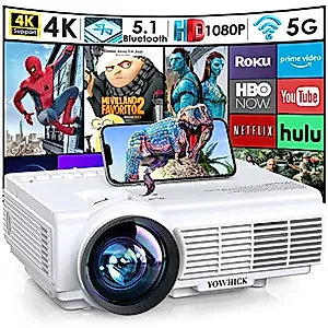 Projector with WiFi and Bluetooth, 5G WiFi Native 1080P 8500L YOWHICK Outdoor Projector 4K Support, Mini Portable Movie Projector with Screen, for HDMI, VGA, USB, Laptop, iOS & Android Phone