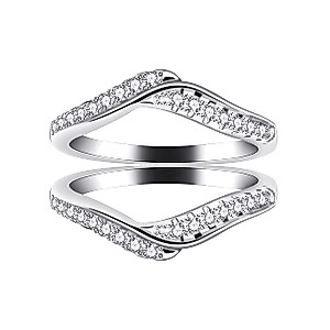 Uloveido 925 Sterling Silver Infinity Bypass Wedding Engagement Ring Guard Enhancer With Cubic Zirconia 2pcs/ SetY1516 (Size 7)