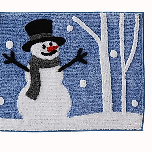 SKL Home Christmas Winter Friends Snowman Rug for Bath/Kitchen & Gift, Blue