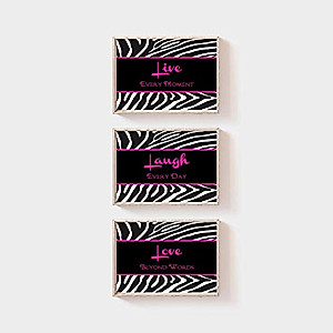 Live Laugh Love Animal Print Zebra Black and Hot Pink Wall Art Set of 3 5x7 or 8x10 Prints ((unframed))