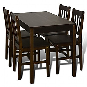 Festnight 5 Piece Dining Set Wooden Table with 4 Chairs Solid Pine Wood Kitchen Dining Room Set Breakfast Home Furniture