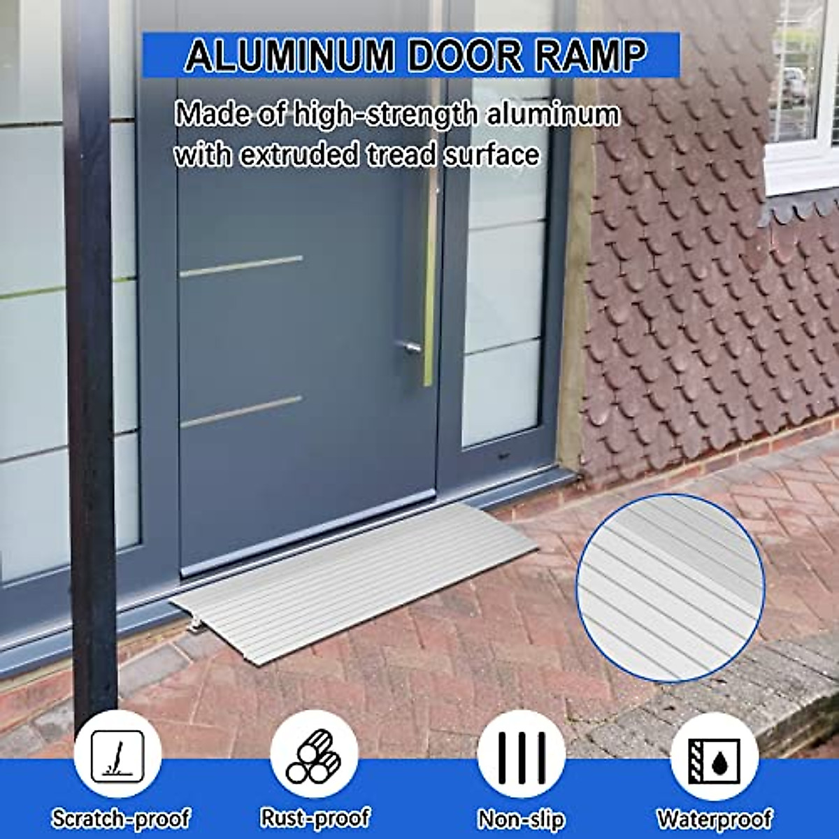 Sidasu Door Threshold Ramp 1" Rise Threshold Ramp for Wheelchairs High Aluminum Threshold Ramp for Wheelchairs Maximum Load of 810lbs for Wheelchair Scooters Power Chairs Walkers