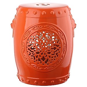 Safavieh Flower Drum Ceramic Decorative Garden Stool, Orange