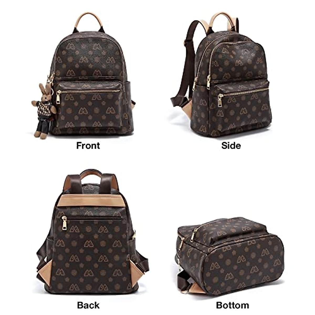 LAORENTOU Vegan Leather Fashion Backpack Purse for Women, Large Convertible Travel Work College Ladies Leather Shoulder Bag (02 Brown)