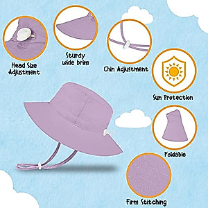 Protective Baby Sun Hat with UPF 50+ Protection Adjustable Infant Summer Beach Bucket Hats for Boy & Girl Breathable Toddler Swim Pool Play Sunhat with Wide Brim 2-5 Years Lavender (50-54 cm)