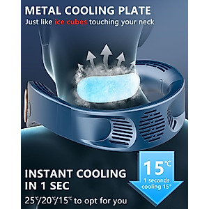 Neck Air Conditioner,Neck Fan Rechargeable Battery Operated Metal Cooling Plate AC Cooler,Personal Portable Neck Fans that Blow Cold Air,Usb Bladeless Quiet Head Wearable Hangs Around Neck Device Blue