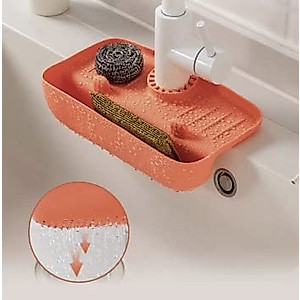 Kitchen Faucet Splash-Proof Draining Rack | Non-Slip Countertop Pad | Storage Rack Mat for Faucet to Keep Sponge | Water Collection Pad | White Rack | Orange Rack (Orange)