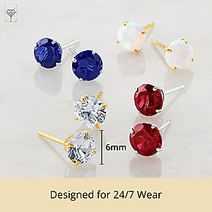 MAX + STONE 14k Yellow Gold Blue Aquamarine Round Stud Earrings for Women | 6mm March Birthstone