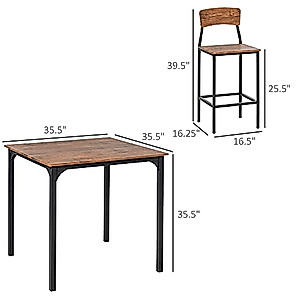 HOMCOM 5 PC Modern Counter Height Bar Table Set Compact Kitchen Table 4 Chairs Set with Footrest, Metal Legs, Wood