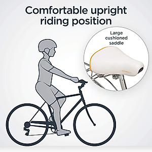 Schwinn Wayfarer Adult Hybrid Bike, Mens and Womens, 16-Inch/Small Steel Step-Through Frame, 7-Speed Drivetrain, Rear Rack, 28-Inch Wheels, Yellow