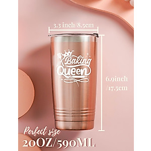 Onebttl Baking Gifts for Women, Insulated Stainless Steel Wine Tumbler with Lid, For Baking Queen on Birthday, Christmas, Rose Gold, (20 oz)