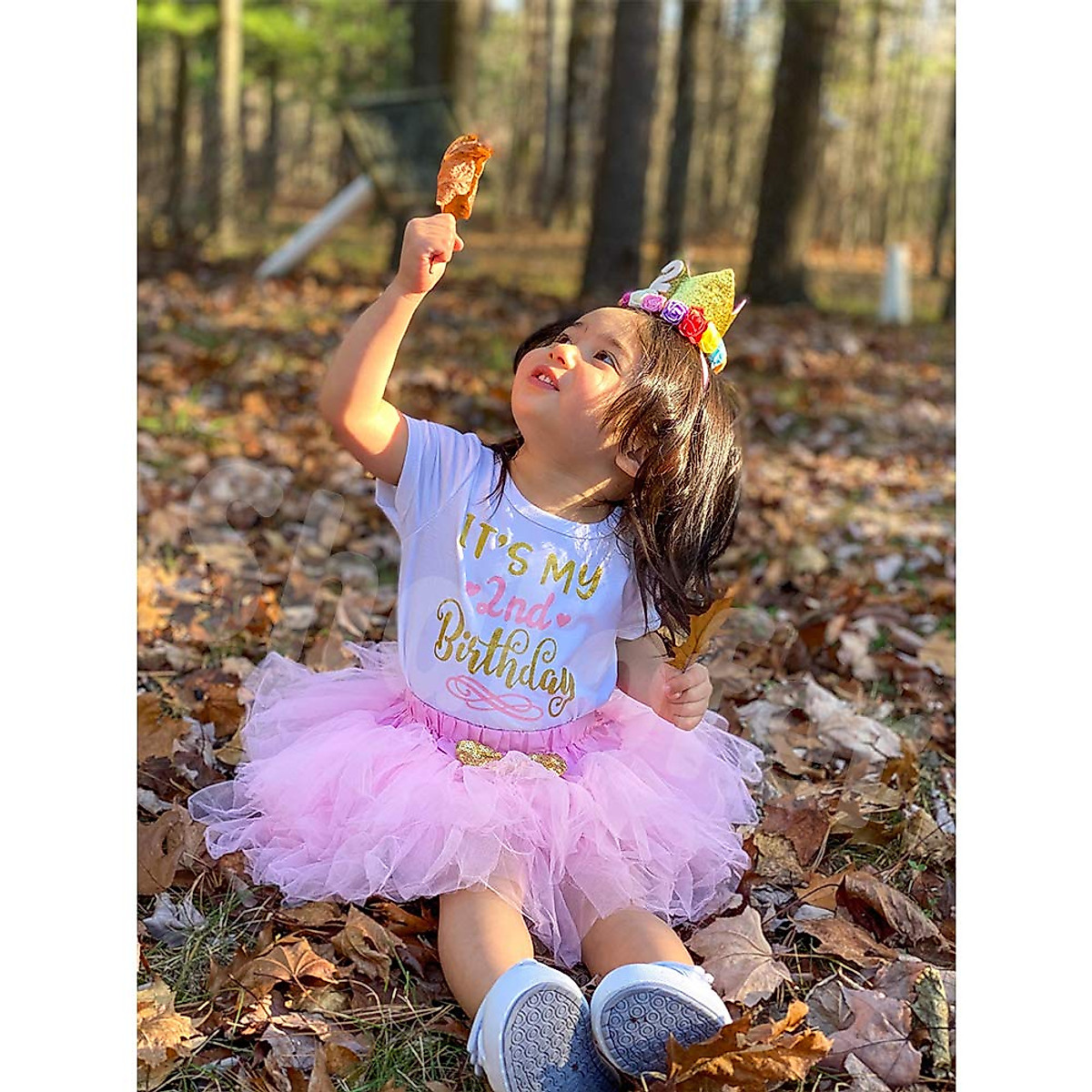 2nd Birthday Outfit Girls Two Year Old Birthday Shirt with Skirt (Pink 2nd,2 T)