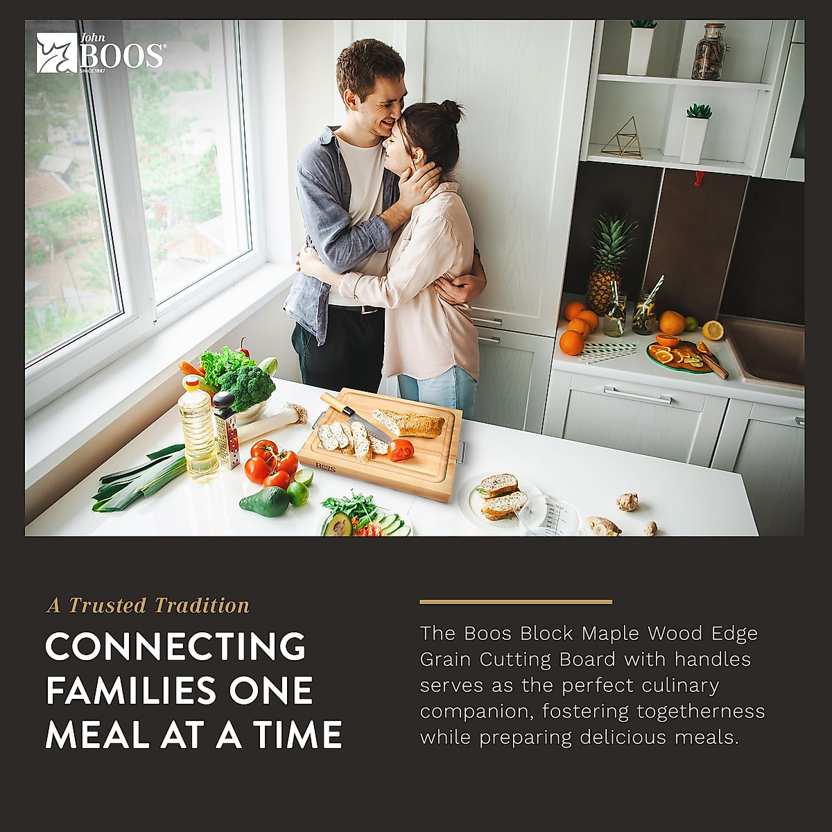 John Boos Block RAFR2418 Reversible Maple Edge Grain Cutting Board with Juice Groove and Chrome Handles, 24 Inches x 18 Inches x 2.25 Inches