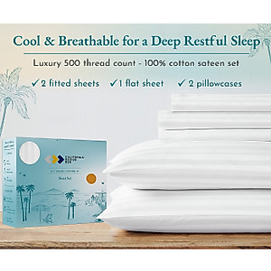 Luxury Split King Sheets Set For Adjustable Bed, 100% Cotton 500 Thread Count, Snug Fit, 5Pc Set With 2 Twin-Xl Fitted Sheets, Hotel Quality Damask Stripe Bedsheets (Split King, Stripe - Pure White)