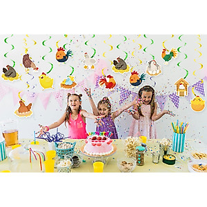 24 Pcs Chicken Hanging Swirls Chicken Farm Ceiling Swirls Decorations Chicken Birthday Party Supplies for Chick Birthday Baby Shower Decorations Chicken Party Decorations