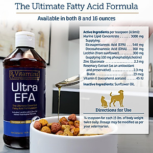 Rx Vitamins Ultra EFA Omega 3 Fish Oil for Dogs & Cats - Promotes Heart, Brain, and Joint Health with Vitamin E, Biotin, and Zinc - Liquid Fish Oil for Itch Relief & Dog Shedding - 16 oz