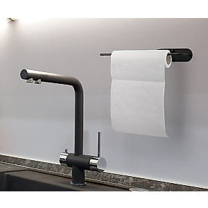SpiCere Paper Towel Holder Under Cabinet, Adhesive or Wall Mount for Kitchen, Stainless Steel, Black