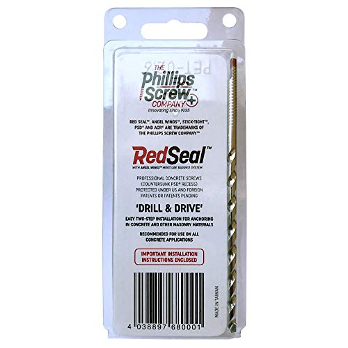 Velocity Concrete Screw Kit with RedSeal Moisture Barrier – Includes 12 High-Performance Concrete Screws, 1 Drill Bit, and 1 Driver Bit (Flat Head, Size 1/4” x 2 1/4”)