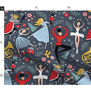 Spoonflower Fabric - Nutcracker Ballet Christmas Music Holiday Ballerina Printed on Petal Signature Cotton Fabric by The Yard - Sewing Quilting Apparel Crafts Decor