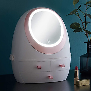 Sooyee Makeup Organizer,Bathroom Counter Organizer, Modern Jewelry and Cosmetic Display Cases with Led Lighted Mirror,Make Up Organizer Stands for Bathroom, Dresser, Vanity Countertop