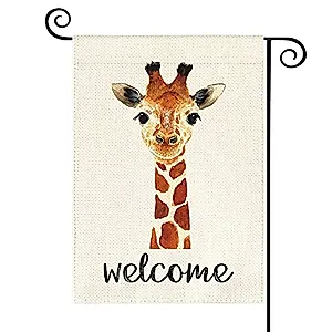 AVOIN Giraffe Garden Flag Vertical Double Sided, Pet Welcome Quote Birthday Yard Outdoor Decoration 12.5 x 18 Inch