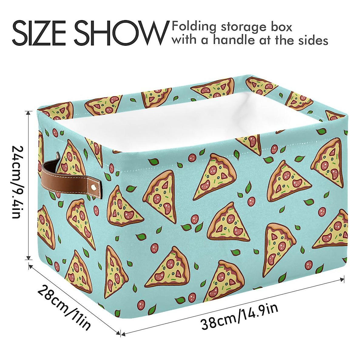 KEEPREAL Doodle Pizza Storage Baskets,Decorative Collapsible Rectangular Canvas Fabric Storage Bin for Home,2 Pack
