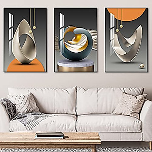 MPLONG Wall Art, Bright Style Framed Wall Art, Abstract Modern Art Shape Pattern White Blue Yellow Grey Wall Art Artfully Matching Living Room Bedroom Office Wall Decor - 24"x 32"x 3 Panels