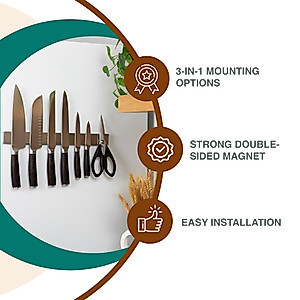 Magnetic Knife Holder for Wall No Drill, 16’’ Stainless Steel Magnetic Knife Holder for Fridge, Knife Magnetic Strip, Magnetic Kitchen Utensil Holder and Magnetic Tool Holder Strip