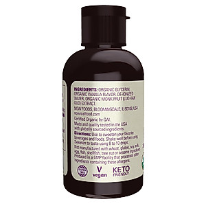 NOW Foods, Organic Liquid Monk Fruit, Vanilla, Zero-Calorie Sweetener, 1.8-Ounce