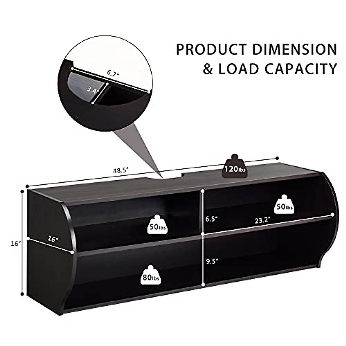 Tangkula Wall Mounted Media Console, Floating TV Stand Cabinet, 2 Tier Modern Wall Mount TV Component Shelf for Home Living Room Office, Wall Mounted Audio/Video Shelf (Coffee)