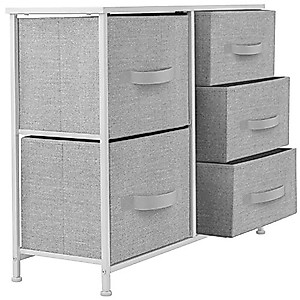 Sorbus Dresser with 5 Drawers - Furniture Storage Tower Unit for Bedroom, Hallway, Closet, Office Organization - Steel Frame, Wood Top, Easy Pull Fabric Bins (White/Gray)