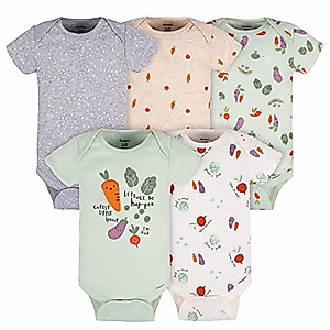 Gerber Unisex Baby 5-Pack Short Sleeve Variety Onesies Bodysuits Happy Veggies 12 Months