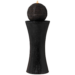 Dark Sphere Modern Zen Outdoor Floor Water Fountain 30" High with LED Light Bubbler Pillar for Garden Patio Backyard Deck Home Lawn Porch House Relaxation Exterior Balcony - John Timberland