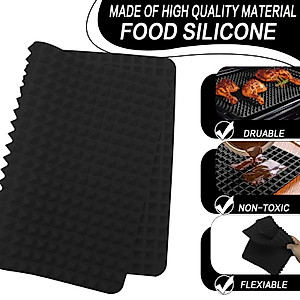 Amy Sport Silicone Baking Mat Cooking Pan 2 Pack Non-Stick Healthy Fat Reducing Sheet For Oven Grilling BBQ (2 Pack Black Large Mat), 16”x11”