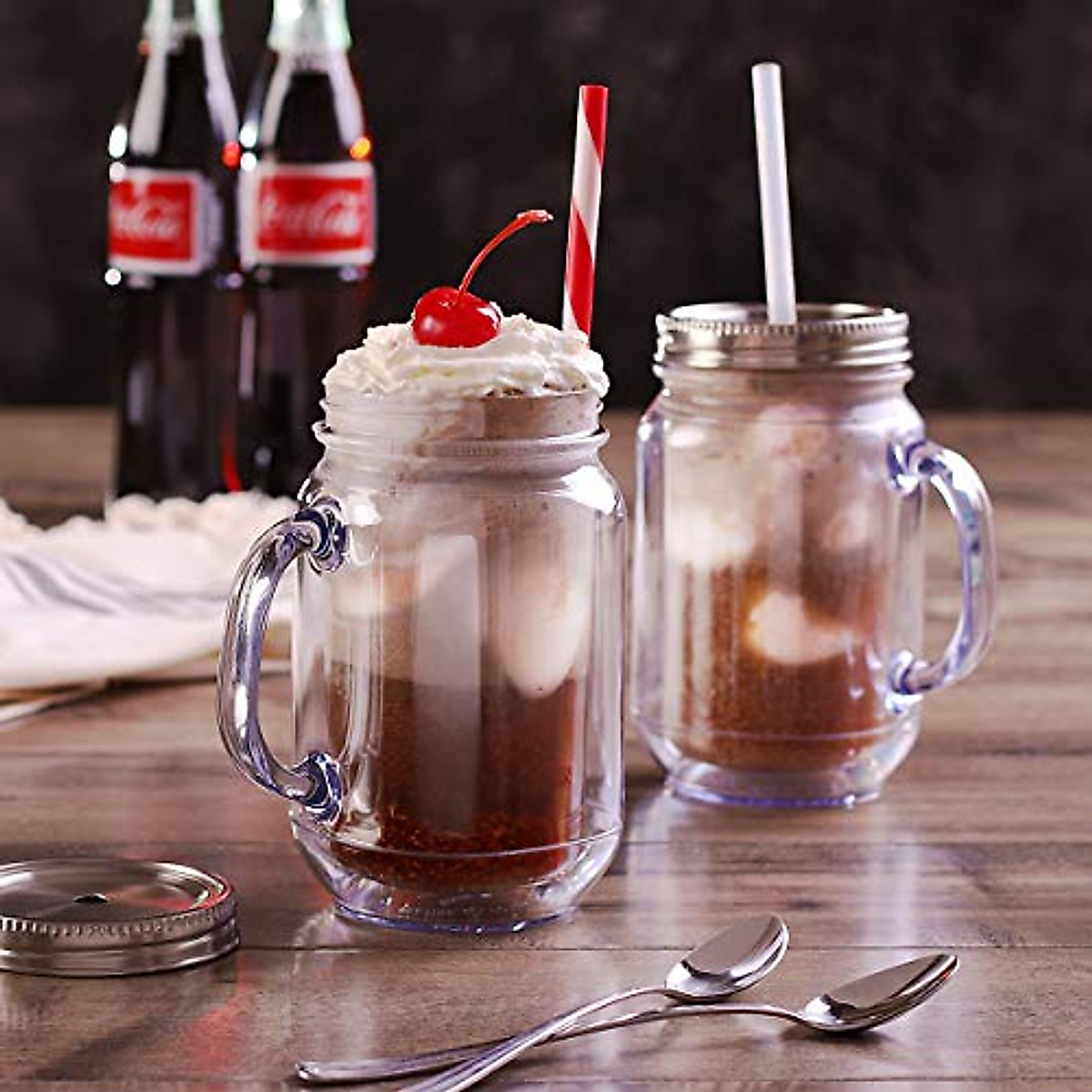 Cupture 2 Vintage Clear Mason Jar Tumbler Mug With Stainless Steel Lid and Straw - 20 oz