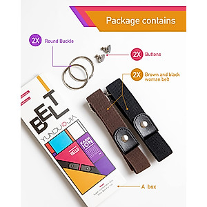 YUNDUOJIA No Buckle Comfortable Elastic Stretch Belts for Womens, Black Elastic Waist Adjustable Invisible Belts for Jeans Pants（2 Sets）