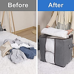 Fixwal Clothes Storage Bags 6 Pack 90L Large Capacity Storage Container for Comforter, Clothing, Blankets, Bedding, Foldable Closet Organizer Storage Bins with Sturdy Zipper Reinforced Handle, Grey